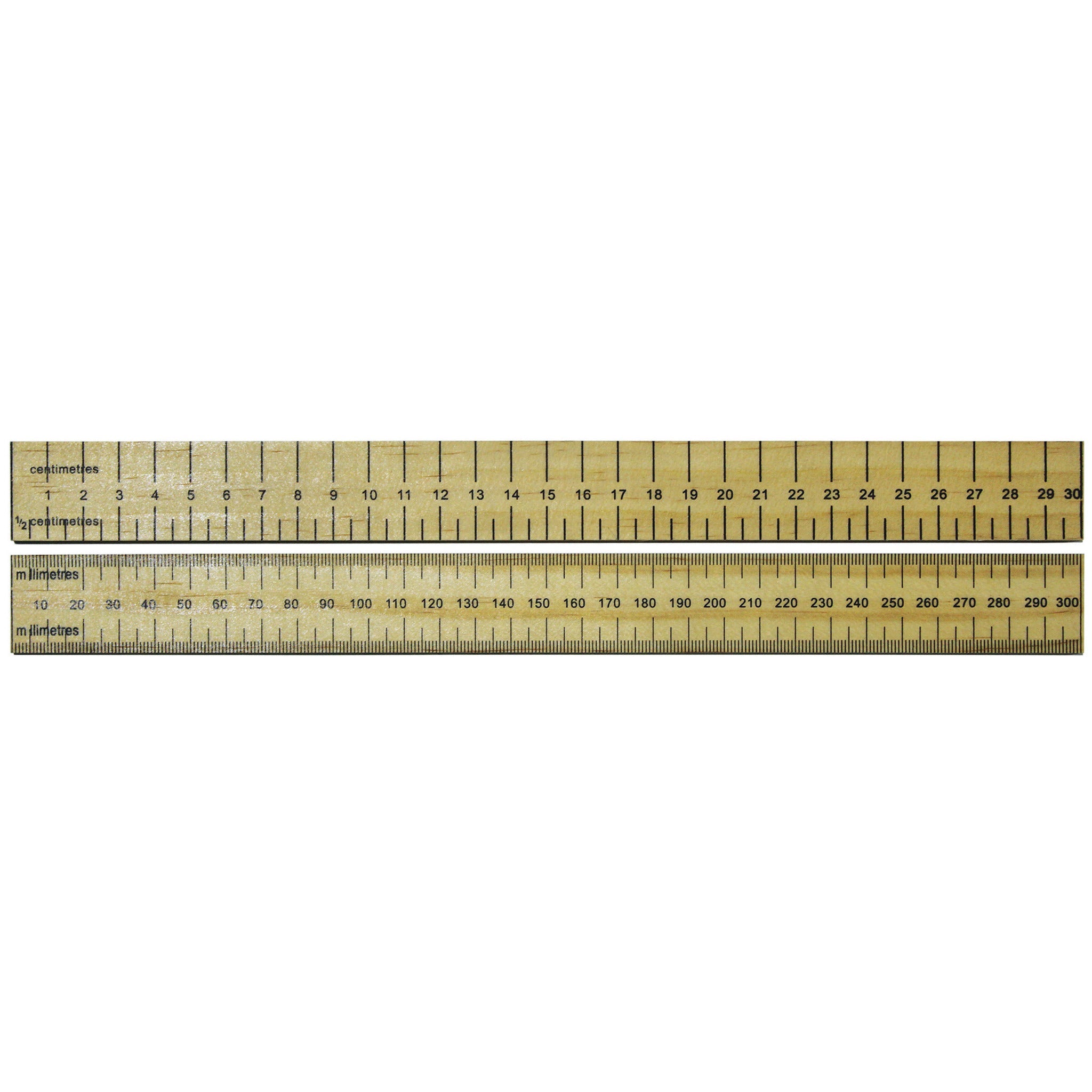RULERS, HARDWOOD, Double Sided, 30cm, cm/0.5cm, Each