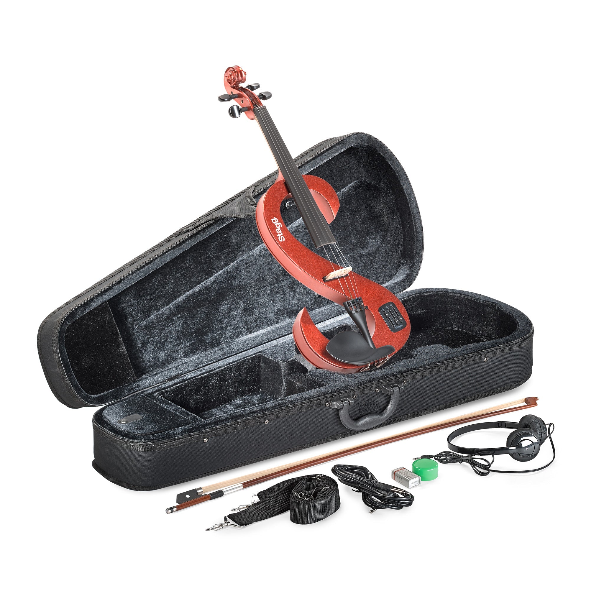 Stagg Silent S Shaped Electric Violin - Metallic Red