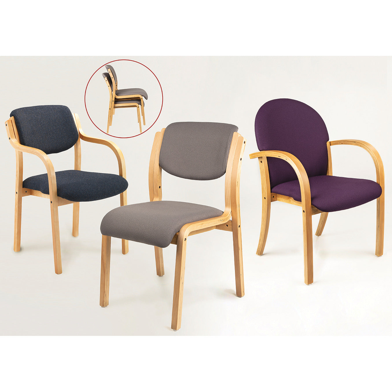 Stackable Beech Reception Chair, With Arms, Ocean