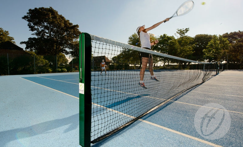 S8 76MM SQUARE TENNIS POSTS C/W LOCKING SOCKETS