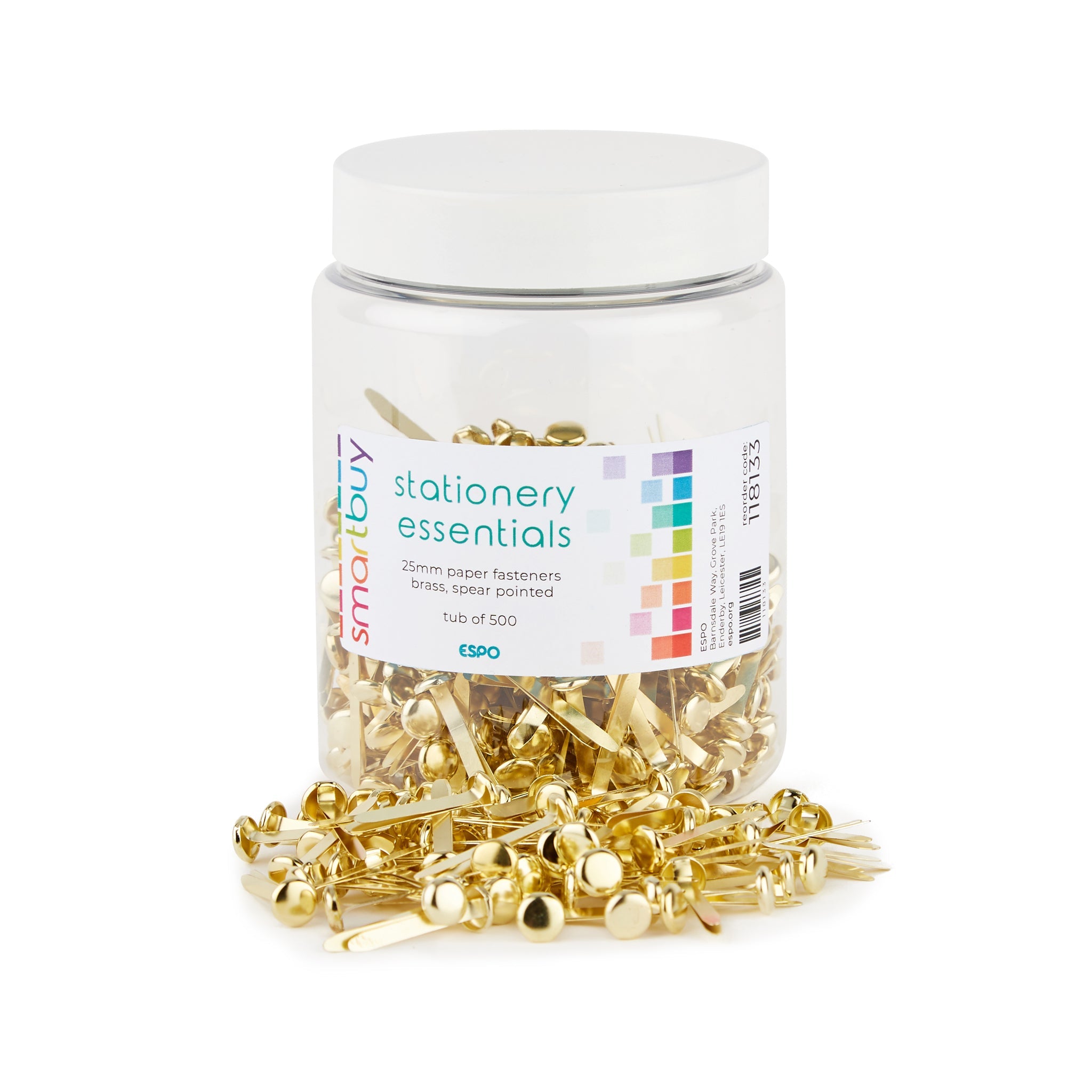 Smartbuy, PAPER FASTENERS, PAPER FASTENERS, 25mm, Tub of 500