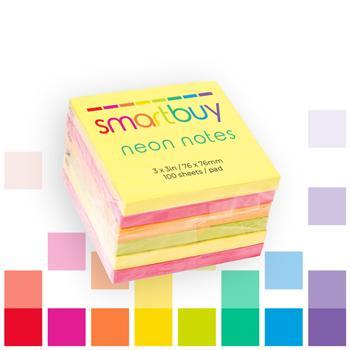 REPOSITIONABLE NOTES, STICK 'N NOTES, Neon Assorted, 76 x 76mm, Pack o