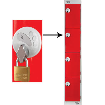 FOUR COMPARTMENT LOCKERS WITH SWIVEL CATCH LOCKS, 300 x 450 x 1800mm