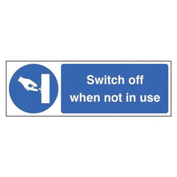 SIGNS, SAFETY, SELF-ADHESIVE, Switch off when not in use, 300 x 100mm,