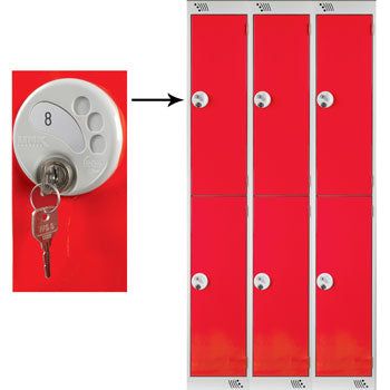 TWO COMPARTMENT LOCKERS WITH KEY LOCKS, 300 x 450 x 1800mm (w x d x h)