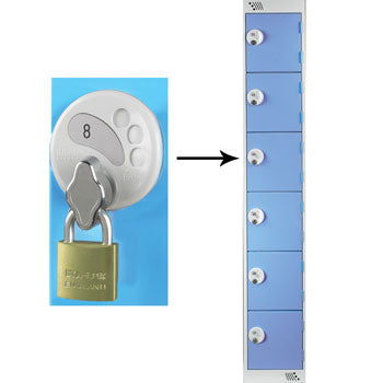 SIX COMPARTMENT LOCKERS WITH SWIVEL CATCH LOCKS, 300 x 450 x 1800mm (w